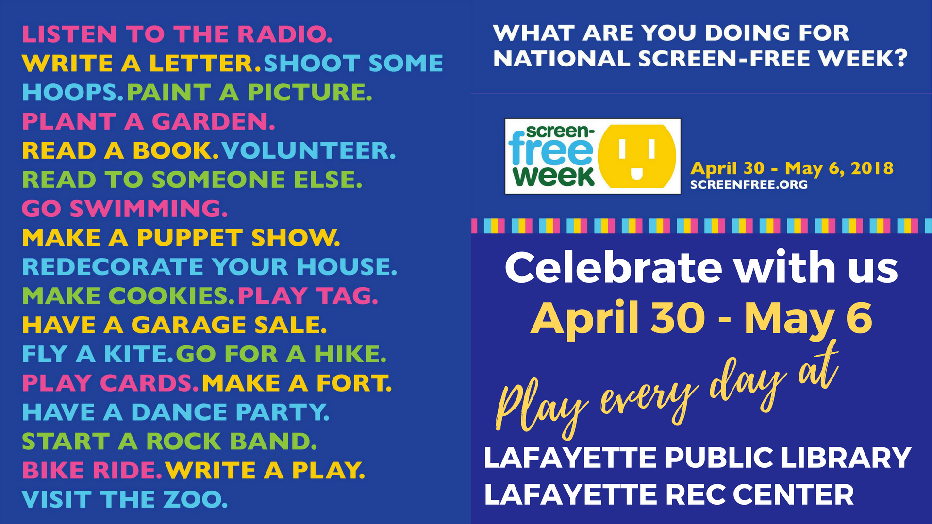 Screen-Free Week: Kids, Teens, & Adults – Read, Watch, Listen, Explore